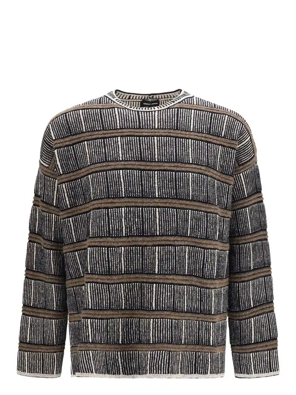 Giorgio Armani Oversized Striped Sweater In Silk And Virgin Wool Blend - Blue