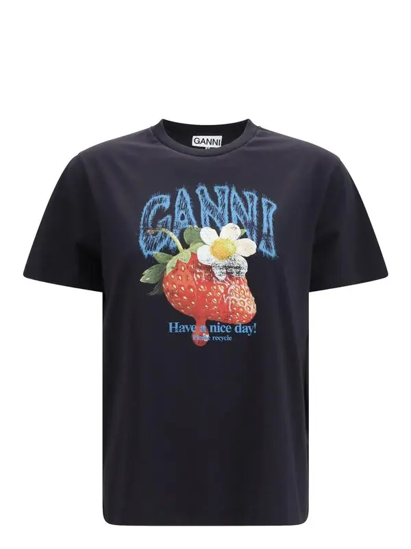 GANNI Strawberry Graphic Cotton T-shirt - Black