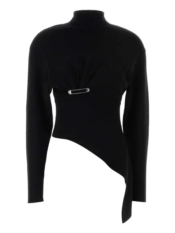 LANVIN Wool Blend Sweater With Asymmetrical Hem - Black