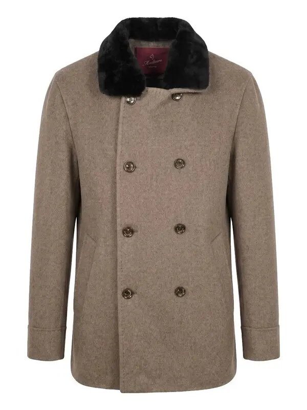 MONTECORE Double Breasted Fur Collar Coat - Multicolor