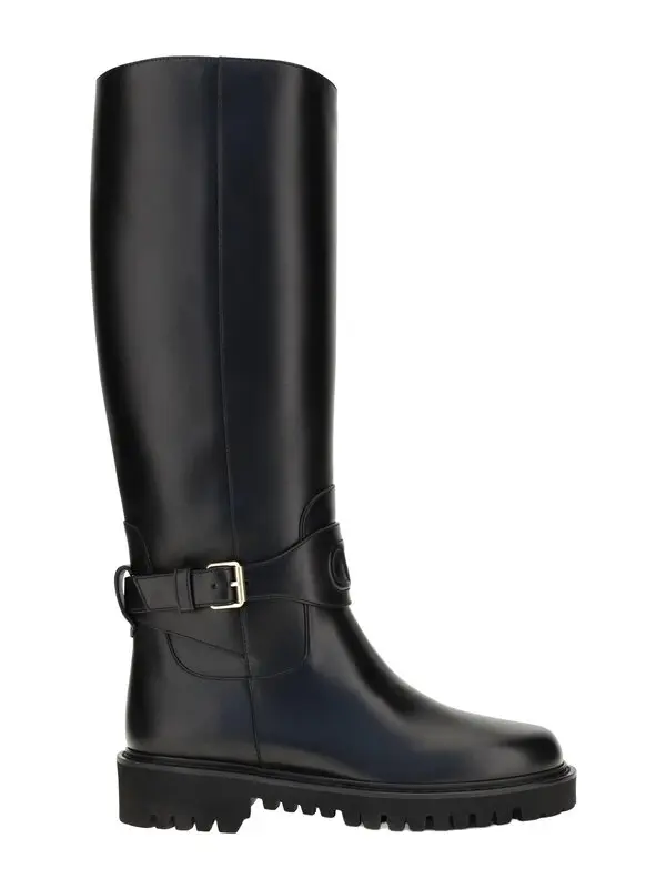 Valentino Garavani Vlogo Signature Calfskin High Boots - Black