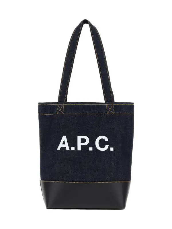 A.p.c. Dark Denim And Leather Shopping Bag - Blue