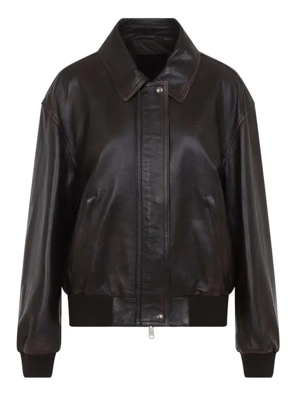 Prada Leather Bomber Jacket - Brown