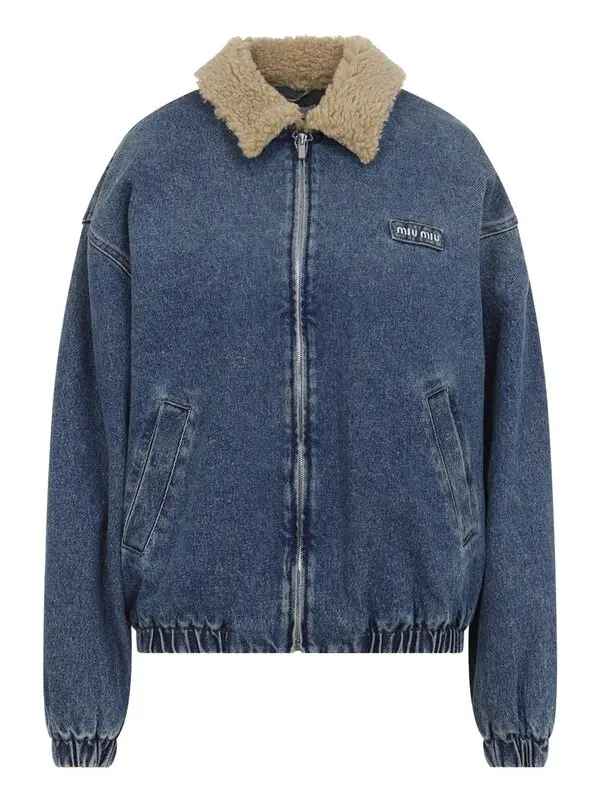Miu Miu Padded Denim Blouson With Shearling Collar - Blue