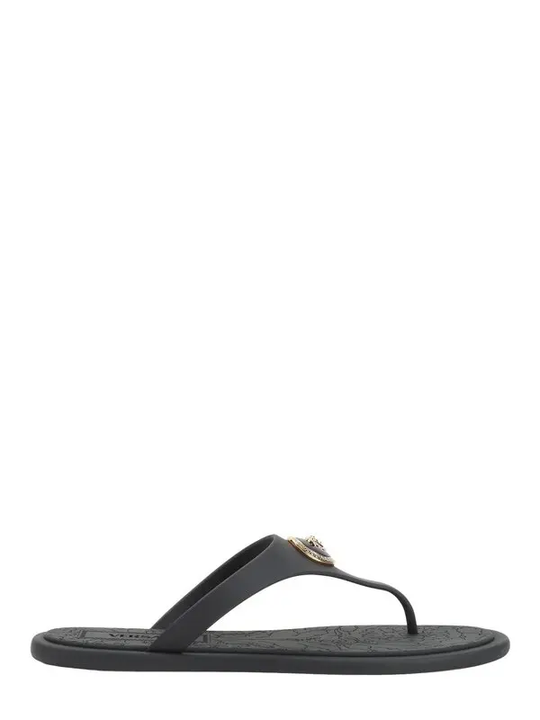 Versace Rubber Medusa Flip Flop Slides - Black