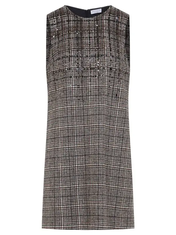 Brunello Cucinelli Prince Of Wales Check Sequined Mini Dress - Brown