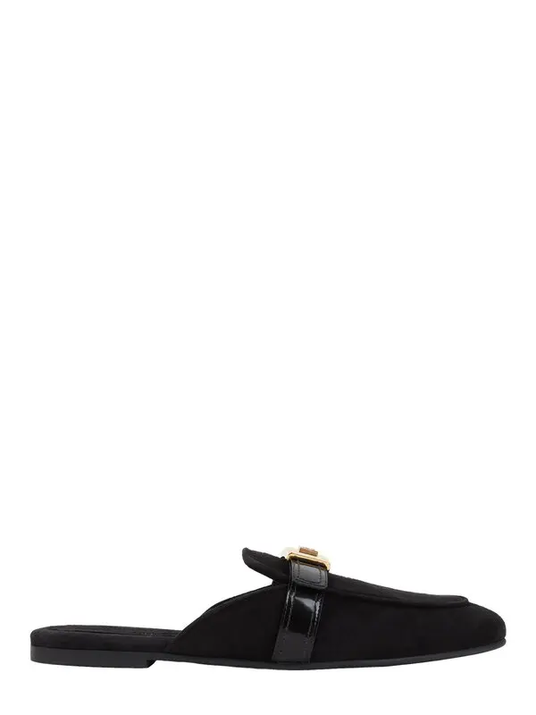 Dolce & Gabbana Suede Mule With Dg Logo Plaque - Black