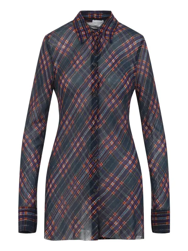 Dries Van Noten Calima Plaid Metallic Yarn Shirt - Blue