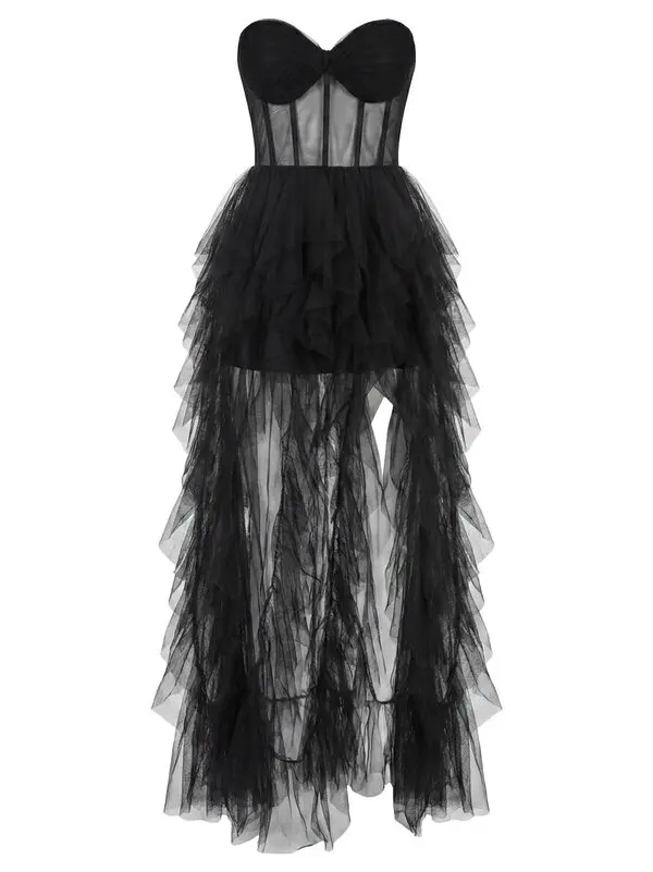Mac Duggal Strapless Bustier Gown With Ruffled Skirt - Black