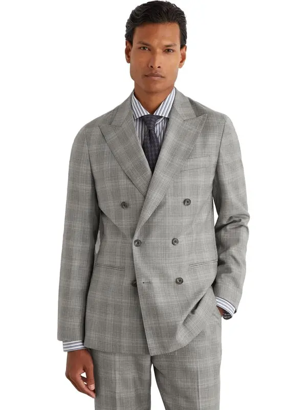 REISS Steal Classic Fit Wool Check Double-breasted Suit Blazer - Light Grey