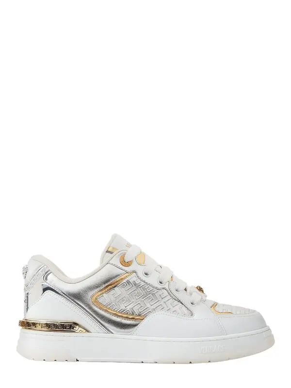 Versace Biggie Basket Metallic Leather Sneakers - Silver+gold