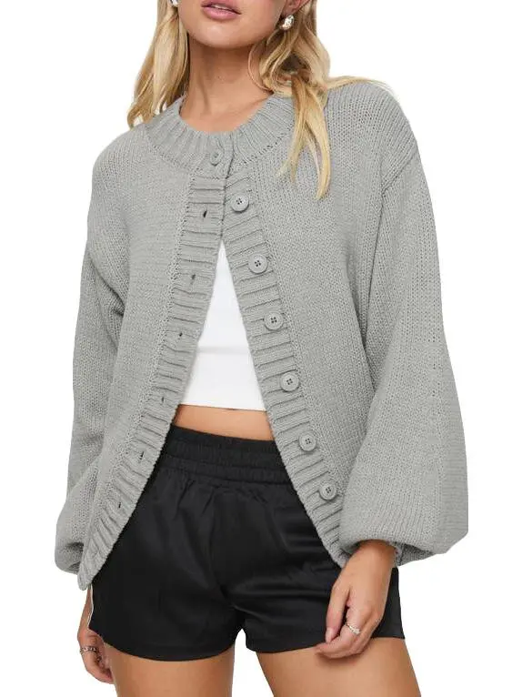 Princess Polly Edlern Blouson Cotton Blend Cardigan - Grey