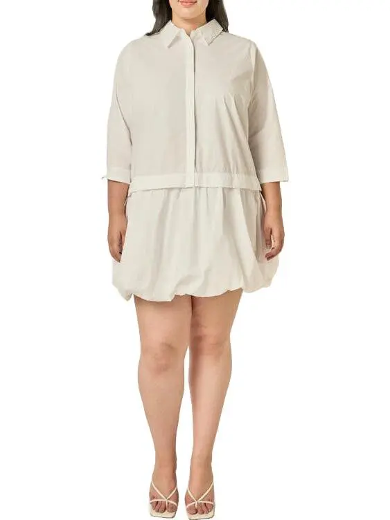English Factory Bubble Hem Cotton Shirtdress - White