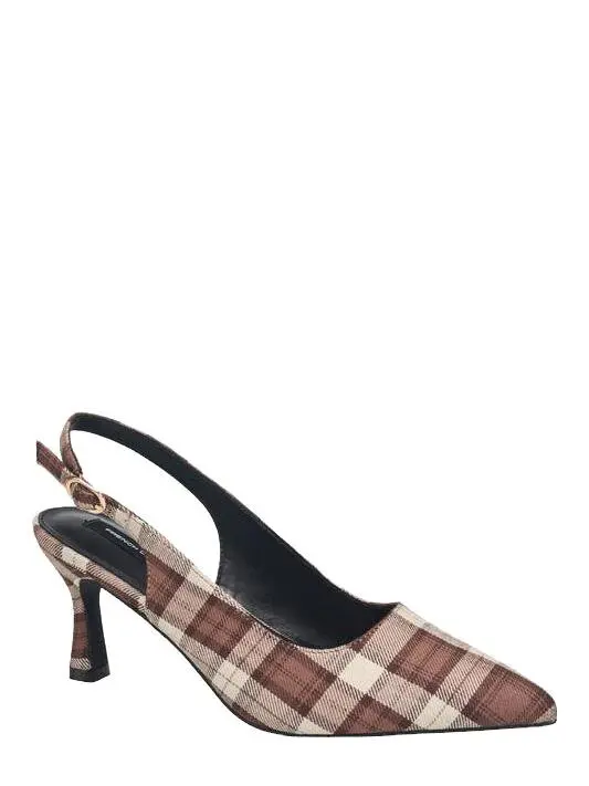 French Connection Brenna Plaid Kitten Heel Slingback Pump - Brown Multi
