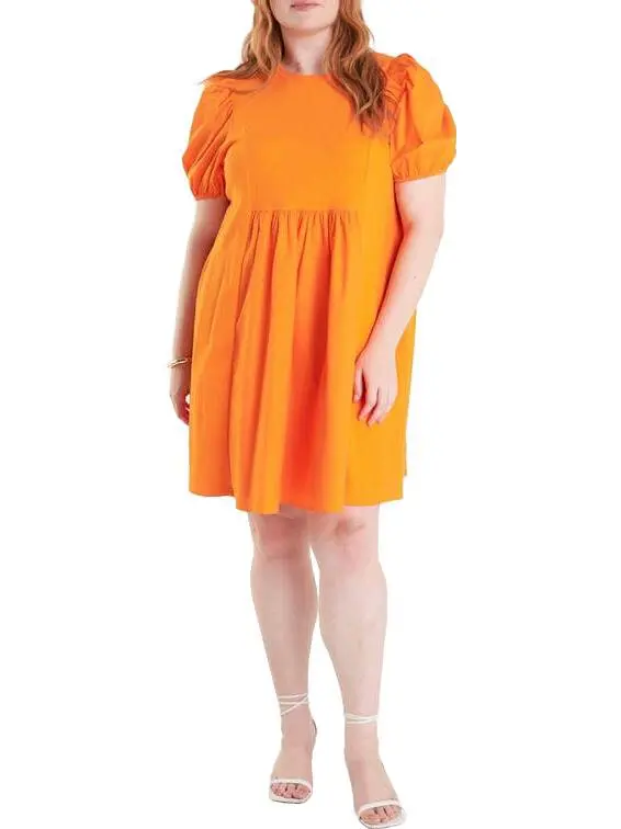 English Factory Mixed Media Babydoll Mini Dress - Orange