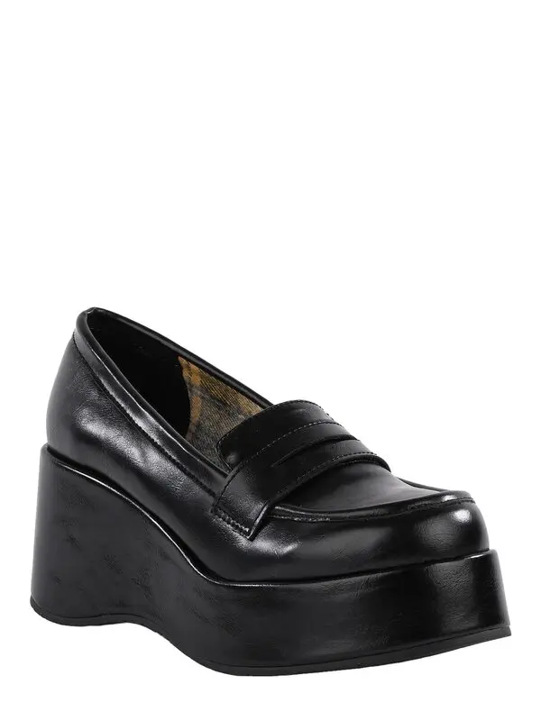 Bc Footwear Ambitious Faux Leather Platform Wedge Loafer - Black