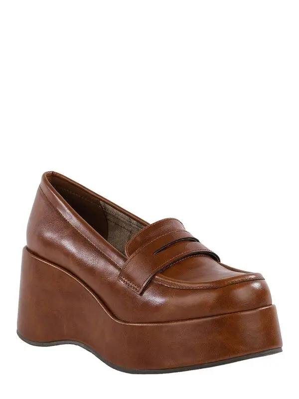 Bc Footwear Ambitious Faux Leather Platform Wedge Loafer - Tan