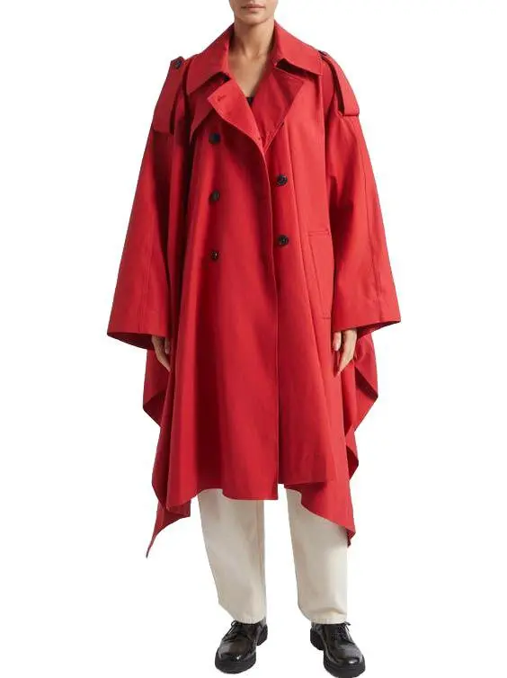 RÓHE Cape Stretch Cotton Trench Coat - Cherry