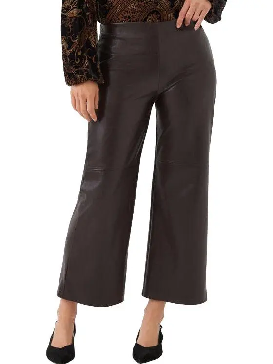 Karen Kane Faux Leather Wide Leg Pants - Chocolate