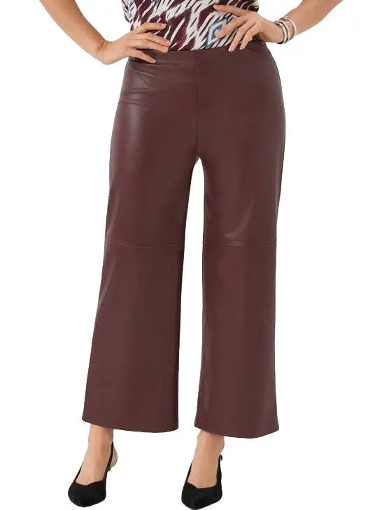 Karen Kane Faux Leather Wide Leg Pants - Wine