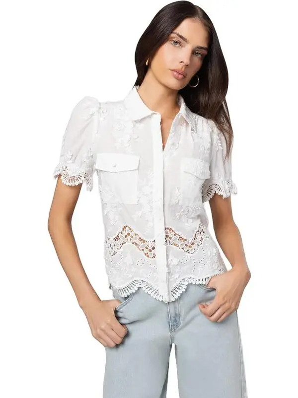 Generation Love Mina 3d Voile Shirt With Scalloped Trim - White