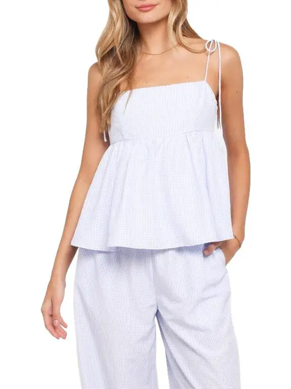 PETAL & PUP Zephyra Check Seersucker Babydoll Top - Blue Gingham