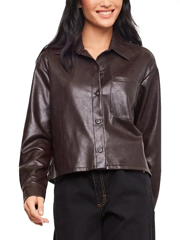 Karen Kane Faux Leather Buttoned Shirt Jacket - Chocolate