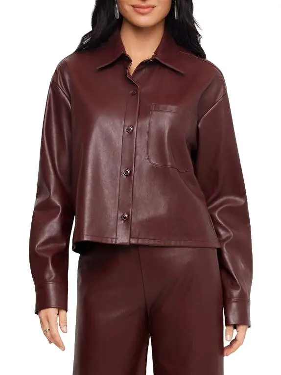 Karen Kane Faux Leather Buttoned Shirt Jacket - Wine
