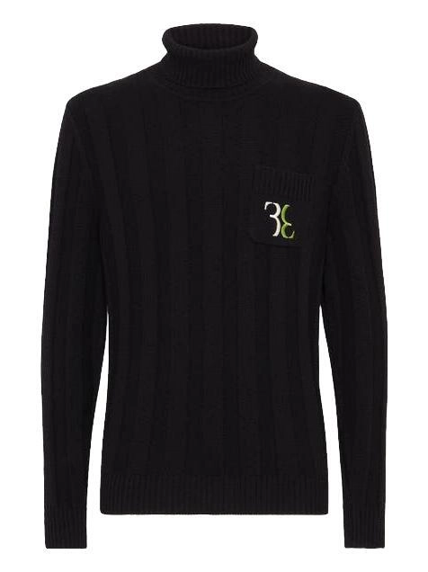 BILLIONAIRE Ribbed Turtleneck Sweater With Pocket Detail - Black
