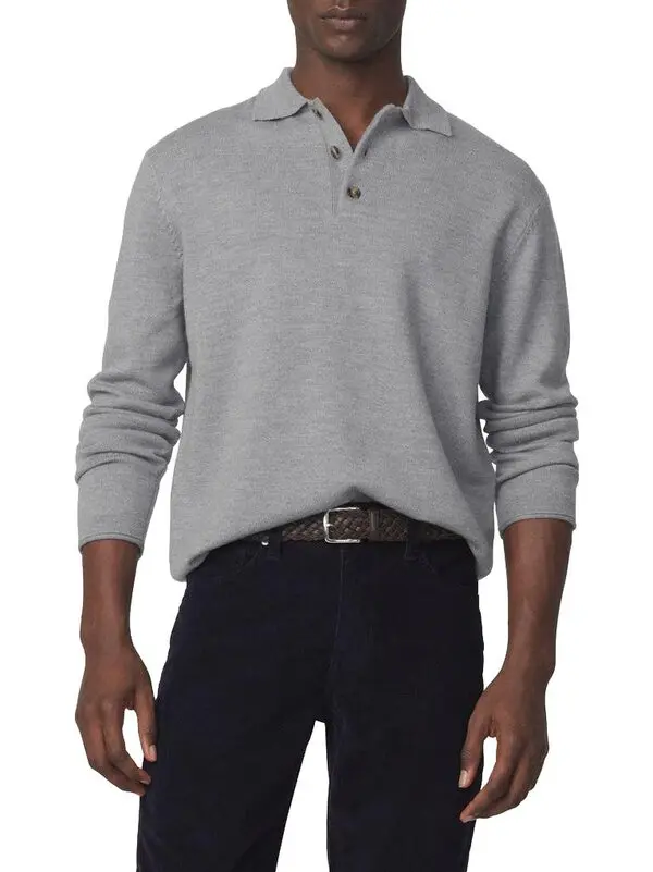 Joe's Jeans Long Sleeve Merino Wool Polo - Heather Grey