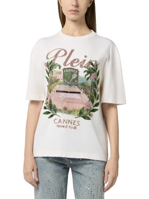 Philipp Plein Washed Fit T-shirt Cannes Tennis Club - Offwhite
