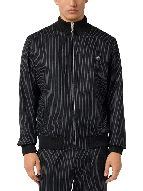 Philipp Plein Classic Track Jacket With Pinstripes And Logo Detail - Black