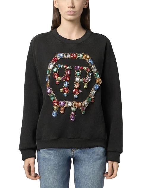 Philipp Plein Open Back Sweatshirt With Hexagon Stone Embellishment - Black