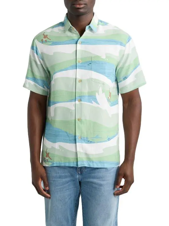 KAHALA Surf Jacquard Short Sleeve Button-up Shirt - Seafoam