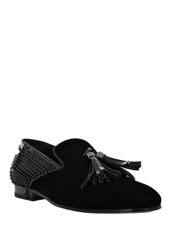 Philipp Plein Velvet And Patent Leather Loafers With Stud Embellishments - Black