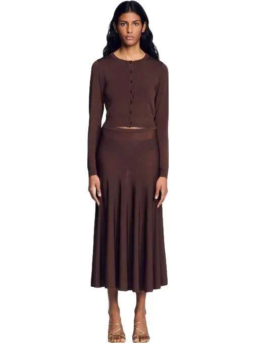 Sandro Sheer Knit Cropped Cardigan - Brown