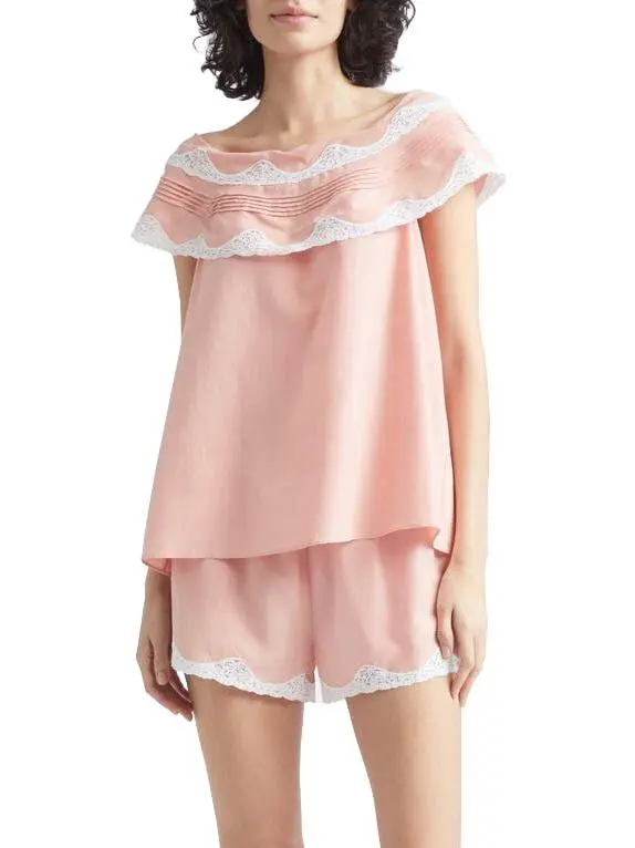 Posse Tabitha Off-the-shoulder Top With Lace Trim - Blossom