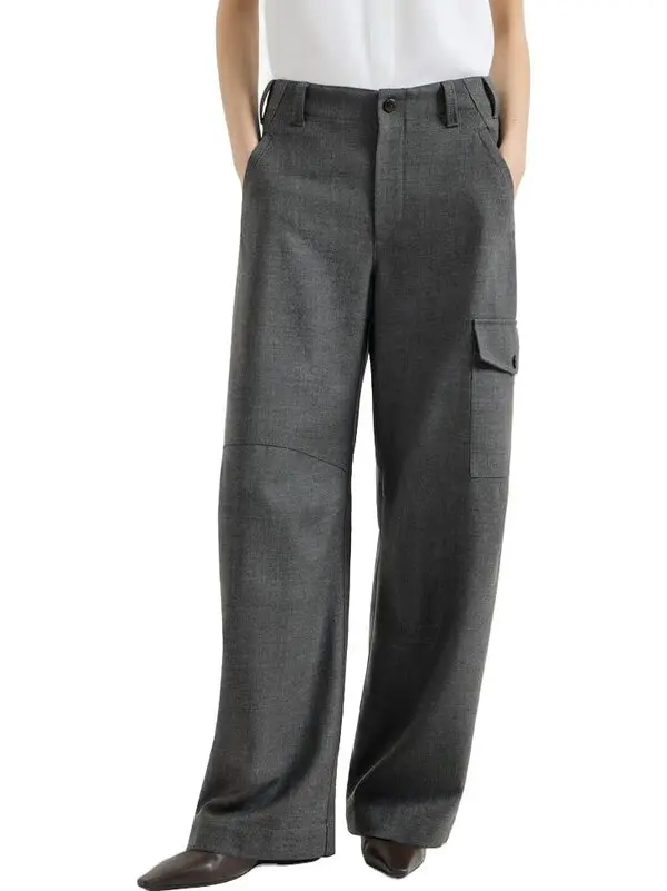 Brunello Cucinelli Virgin Wool Twill Cargo Barrel Trousers With Monili - Dark Grey
