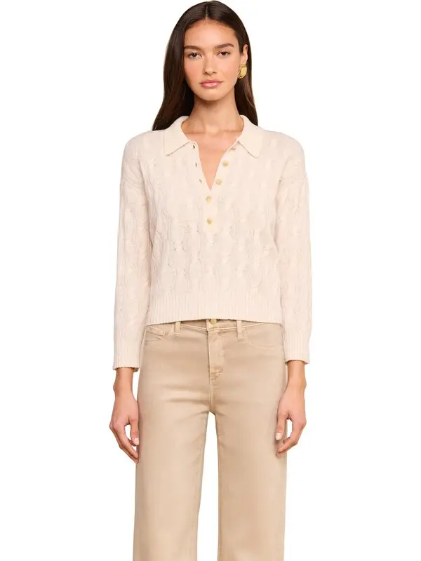 L'Agence Airy Cable Knit Sweater With Heart Buttons - Ivory