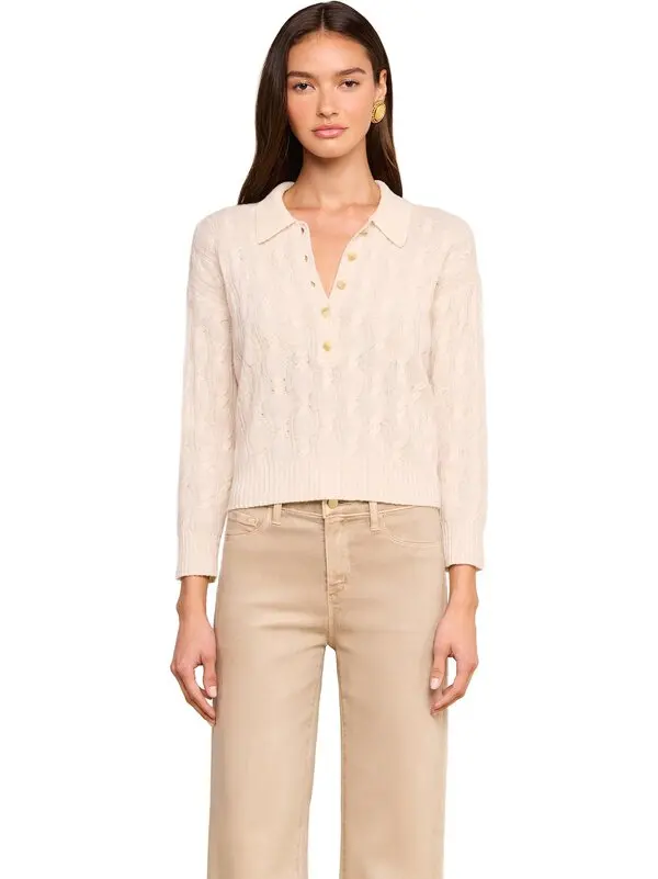 L'Agence Airy Cable Knit Sweater With Heart Buttons - Ivory