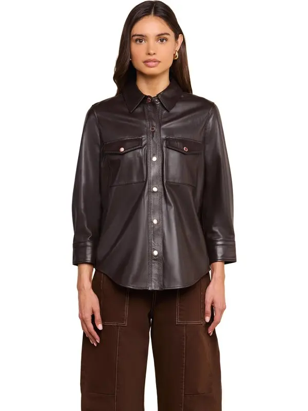 L'Agence Avina Leather Shirt - Coffee Bean