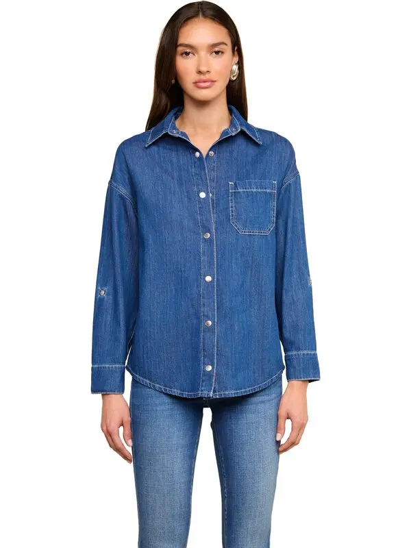 L'Agence Jorah Oversized Featherweight Denim Shirt - Alto