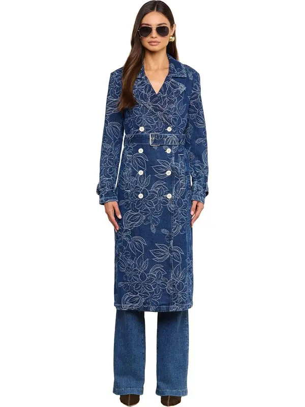 L'Agence Bradley Floral Jacquard Denim Trench Coat - Orlena