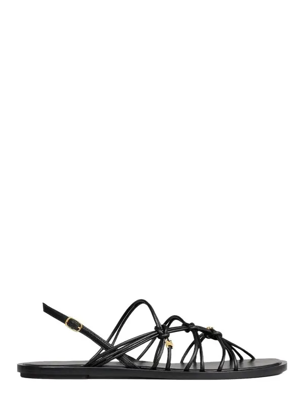 Celine Knots Triomphe Flat Sandal In Goatskin - Black
