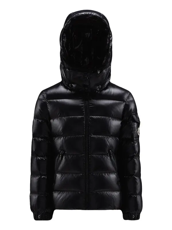 Moncler Logo Patch Hooded Down Jacket - Black