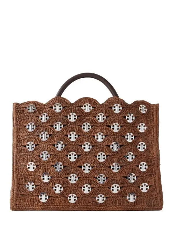 Rabanne 1969 Disc-embellished Raffia Tote Bag - Brown