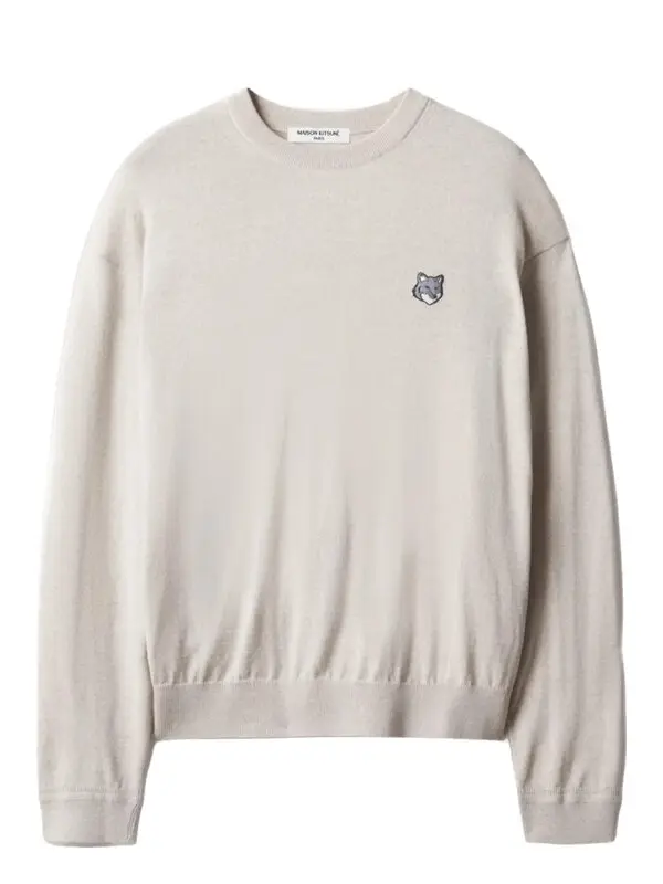 Maison Kitsuné Crew Neck Sweater With Fox Head Embroidery - Light Beige