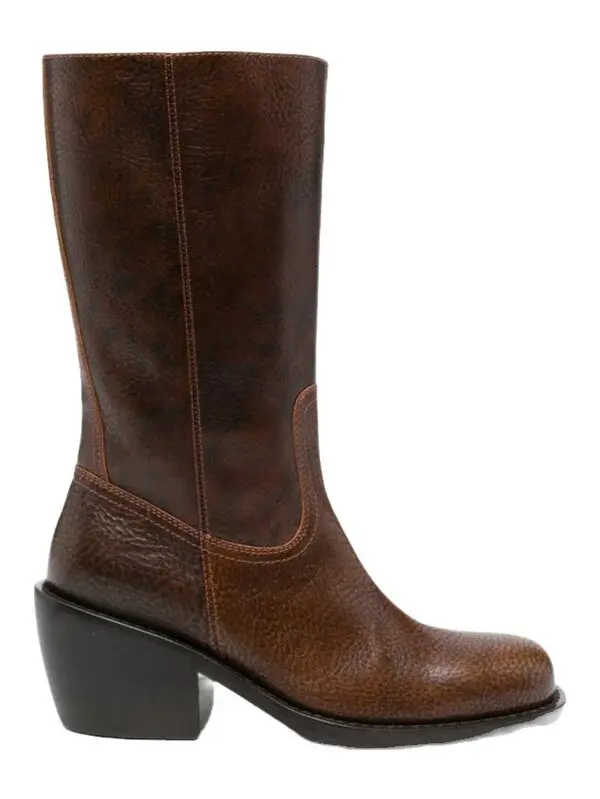 Dries Van Noten Round Toe Block Heel Boots - Brown