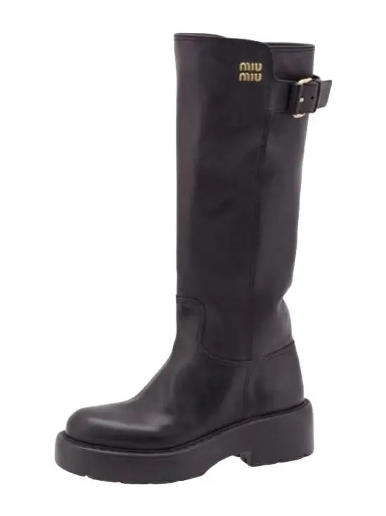 Miu Miu Knee-high Platform Boots With Buckle Detail - Black