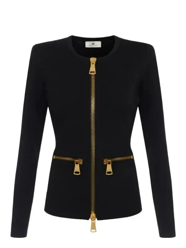 Elisabetta Franchi Zip-up Knit Top With Zippered Pockets - Black